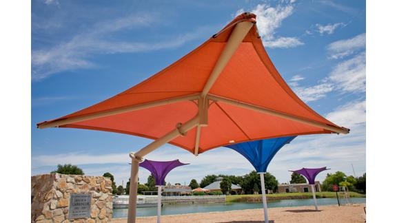 SkyWays® Cantilever Single Post Pyramid - Shade Structures