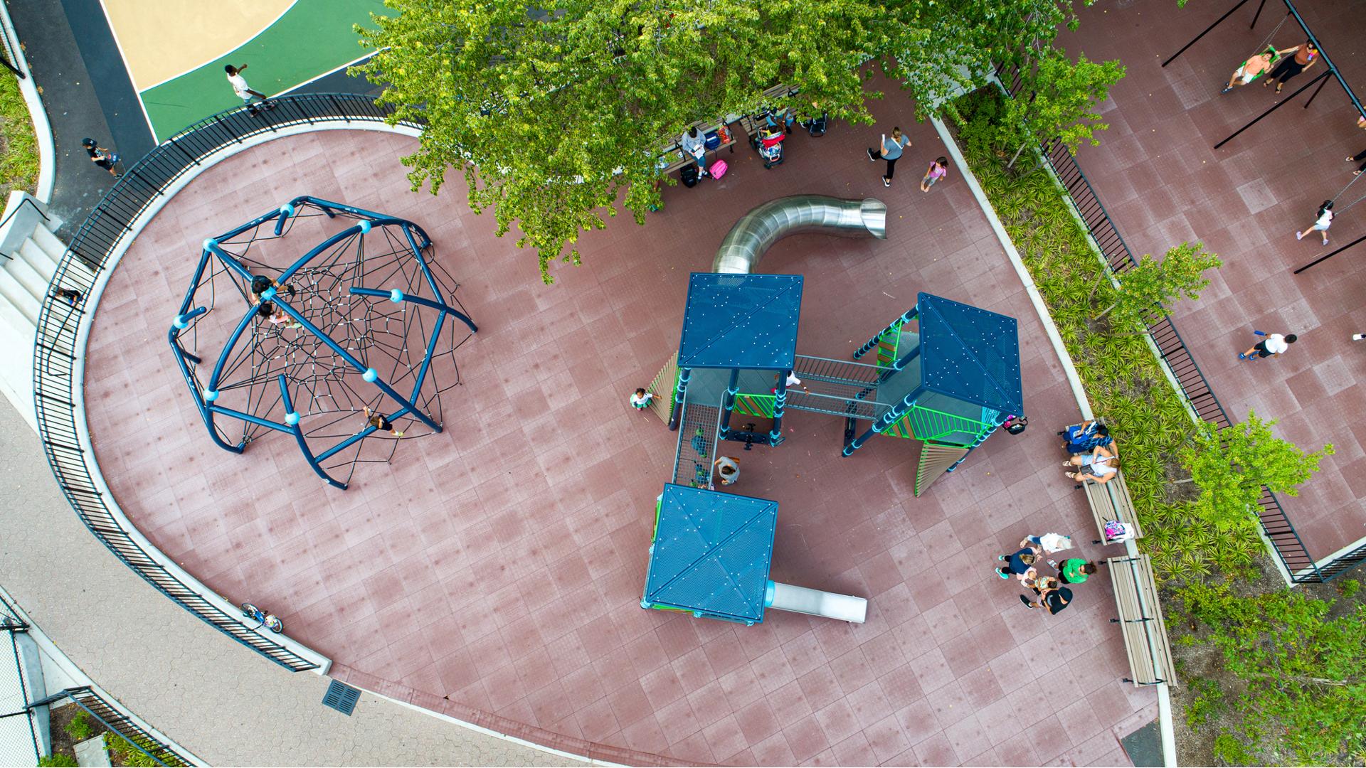 William E. Sheridan Playground - Playground Towers in urban city park