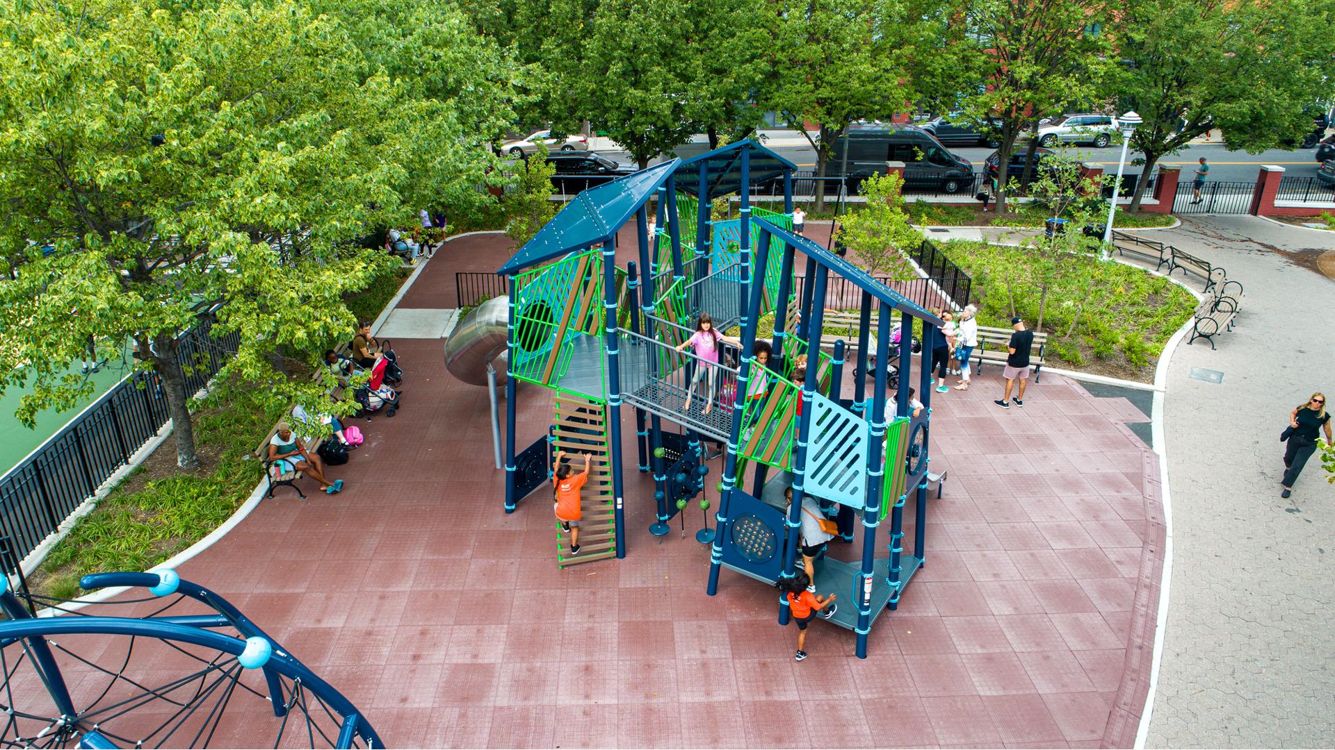 William E. Sheridan Playground - Playground Towers in urban city park