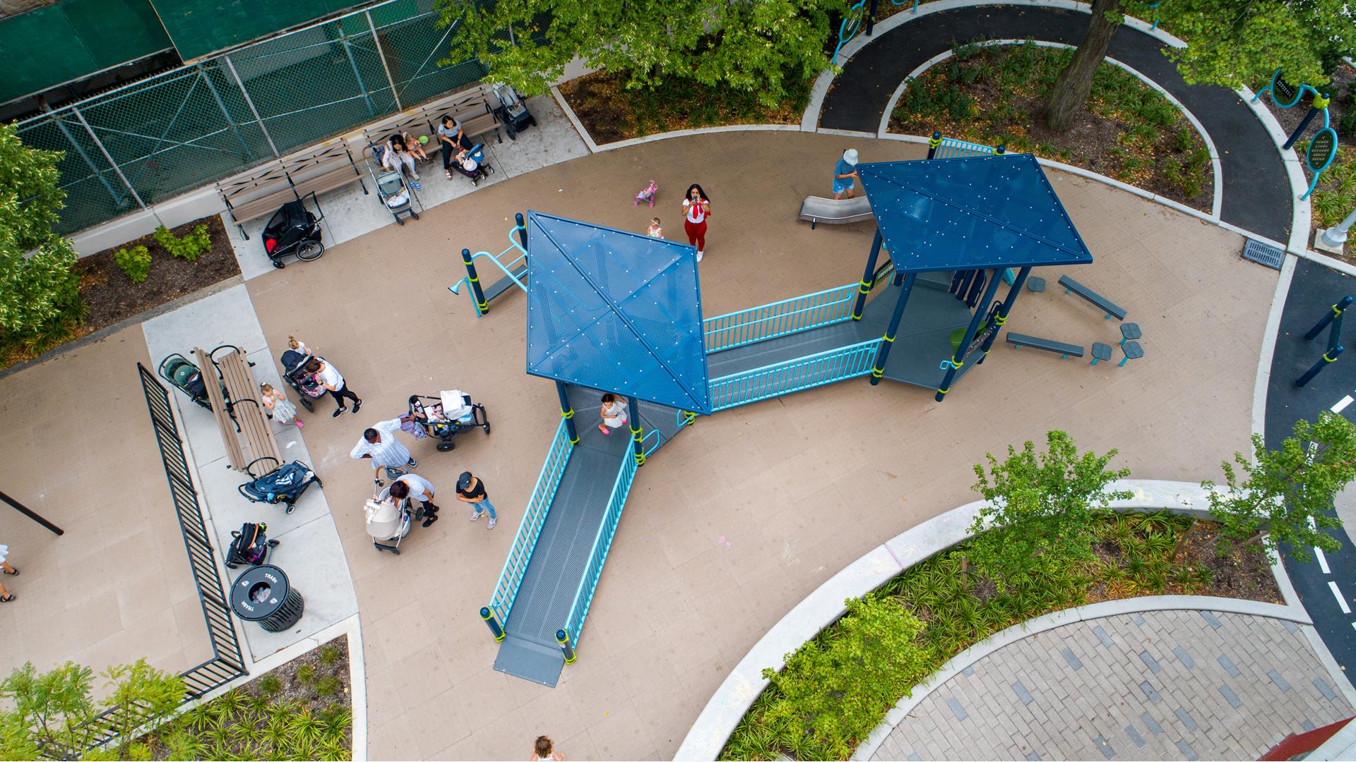 William E. Sheridan Playground - Playground Towers in urban city park